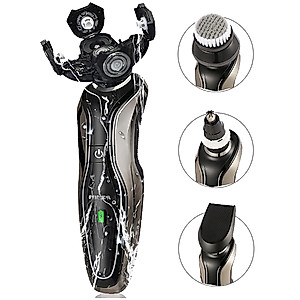Electric Razor for Men 4 in 1 Head Shaver Grooming Kit Cordless Rechargeable Waterproof Rotary Shaver with Nose Hair Trimmer& Sideburns Trimmer &Facial Cleansing Brush FEIPUDA