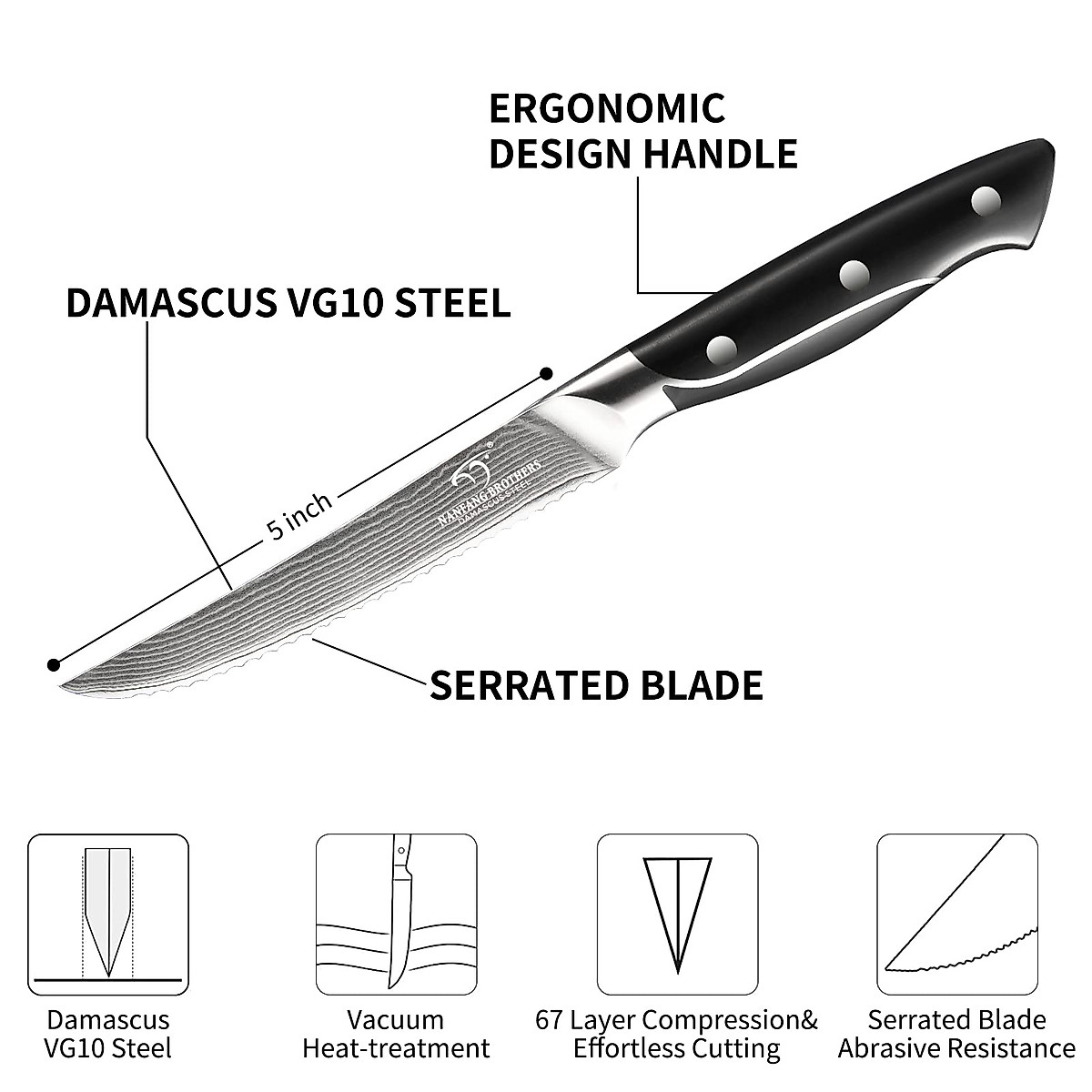 18 Pieces Damascus Kitchen Knife Set, 8 Piece Steak Knives, Non-slip ABS Ergonomic Triple Rivet Handle for Meat Fork, Knife Sharpener and Shears, 17 Slots Fraxinus Manchuria Knife Block (Grey)