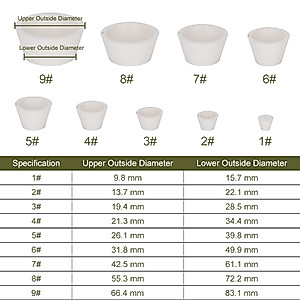 db11 FunChem Filter Adapter Cones, 9 Pack White Wear-Resisting Tapered Collar Rubber Stopper Buchner Funnel Flask Cones Set, Smooth Surface