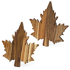 Navaris Maple Leaf Serving Boards (Set of 2) - Wood Cutting Board Set for Cheese, Food, Entertaining - 12" Small Charcuterie Board Made of Acacia Wood