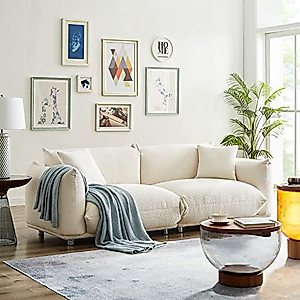 Funkeen Modular Sectional Sofa Couch Furniture Comfy Lambs Wool Fabric 3 Seat Loveseat Sofa Small Mid Century Modern couches for Small Spaces Living Room Bedroom Apartment Office - White