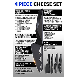 DALSTRONG Cheese Knife Set - 4-Piece - Shadow Black Series - Black Titanium Nitride Coated - High Carbon - 7CR17MOV-X Vacuum Treated Steel Cheese Knives Set - Sheath - Soft Hard Cheese - NSF Certified