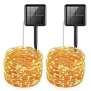 AMIR Upgraded Solar String Lights, 39Feet 120 LED Mini Copper Wire Lights, 8 Modes Waterproof Fairy Lights, Indoor Outdoor Solar Decoration Lights for Patios, Home, Parties (Warm White - Pack of 2)