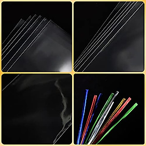 100PCS Cellophane Bags 3x5 inches, Clear Treat Bags with 4’’ Twist Ties, Plastic Cello Bags - 1.4 mils Thick OPP Rice Crispy Bags for Gift Goodie Favor Candy Cake Pop Birthday Party Cookies (3’’ x 5’’)