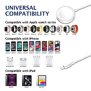 Watch Charger 2 in 1 Type-C Portable Charging Cable Compatible with Apple Watch iwatch Series SE/8/7/6/5/4/3/2/1 and Compatible with iPhone 13/12/11/Pro/Max/X/XR/XS/XS Max&Pad Series (4ft/1.2M)