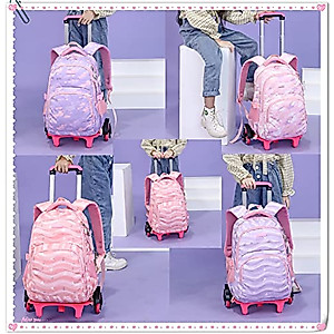 EKUIZAI Colorful Striped Print Elementary Trolley Backpack Primary School Rolling Daypack Carry-on Luggage BookBag with Wheels for Girls