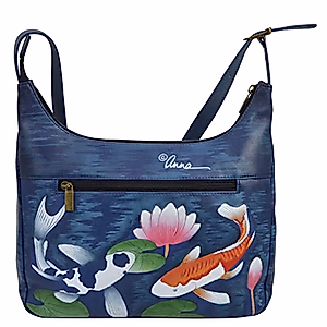 Anna by Anuschka Women's Women s Genuine Leather Medium Shopper Bag, Koi Fish Blue, One Size US