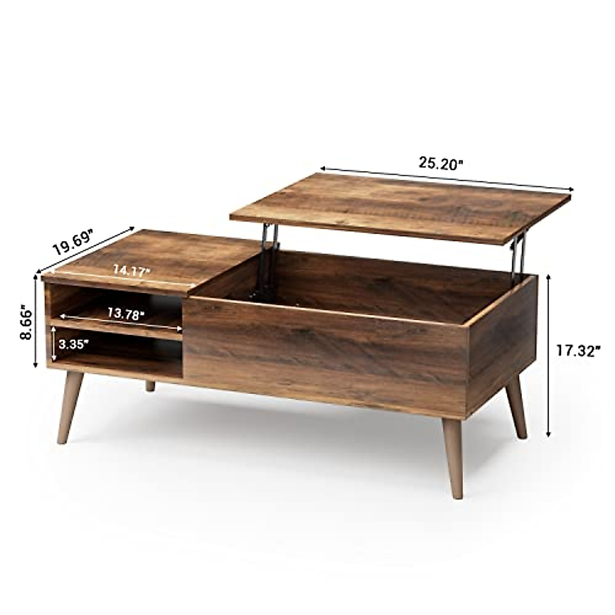 Furmax Lift Top Coffee Table for Living Room, Small Coffee Table with Adjustable Storage Shelf, Hidden Compartment and Metal Frame, Wood Mid Century Modern Coffee Table Retro Center Table (Rustic Oak)