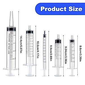 Amabro 5pcs Plastic Syringes - 1ml, 3ml, 5ml, 10ml, 20ml, No Needle Measuring Syringe Reusable Syringes for Scientific Lab Dispensing Liquid Measuring Watering Pet Feeding Oil or Glue Applicator