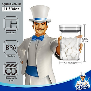 MR.SIGA 4 Pack Airtight Food Storage Container Set, BPA Free Kitchen Pantry Organization Canisters with One-Handed Leak Proof Lids, 1L / 33.8oz, Medium, White