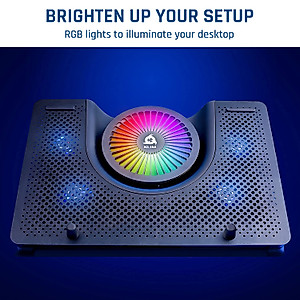 KLIM Nova RGB Laptop Cooling Pad - New - Gaming Laptop Cooler with Phone Holder - Quiet Laptop Stand with Fan - Compatible up to 17"- Ventilador para Laptop - 5-Year Warranty - Mac PS5 PS4 Xbox One