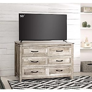 NEDYO Farmhouse 6 Drawer Dresser, Rustic Chest of Drawers, Wood TV Stand, Wooden Dresser Storage Organizer Cabinet for Bedroom Living Room Hallway and Entryway. Light Rustic Oak