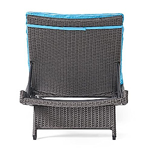 Christopher Knight Home Salem Outdoor Wicker Adjustable Chaise Lounges with Cushions, 2-Pcs Set, Multibrown / Blue