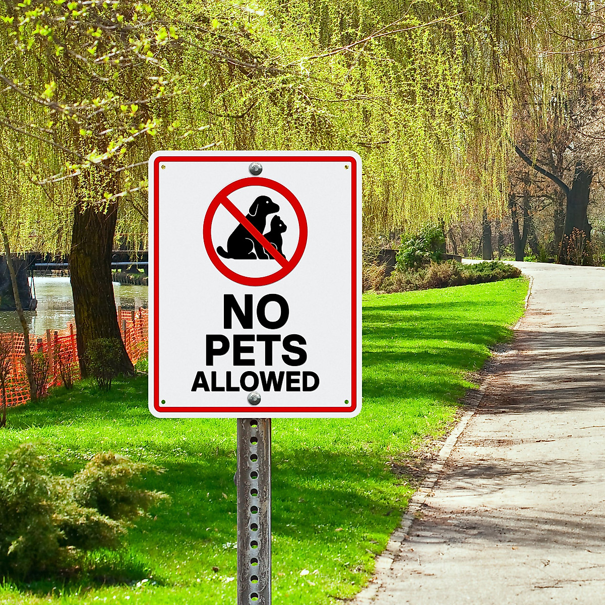 No Pets Allowed Aluminum Metal Sign | No Dogs, Cats, Animals Allowed Inside Business Sign | Large Weatherproof Wall Mount Outdoor Sign, 10 x 12 inch