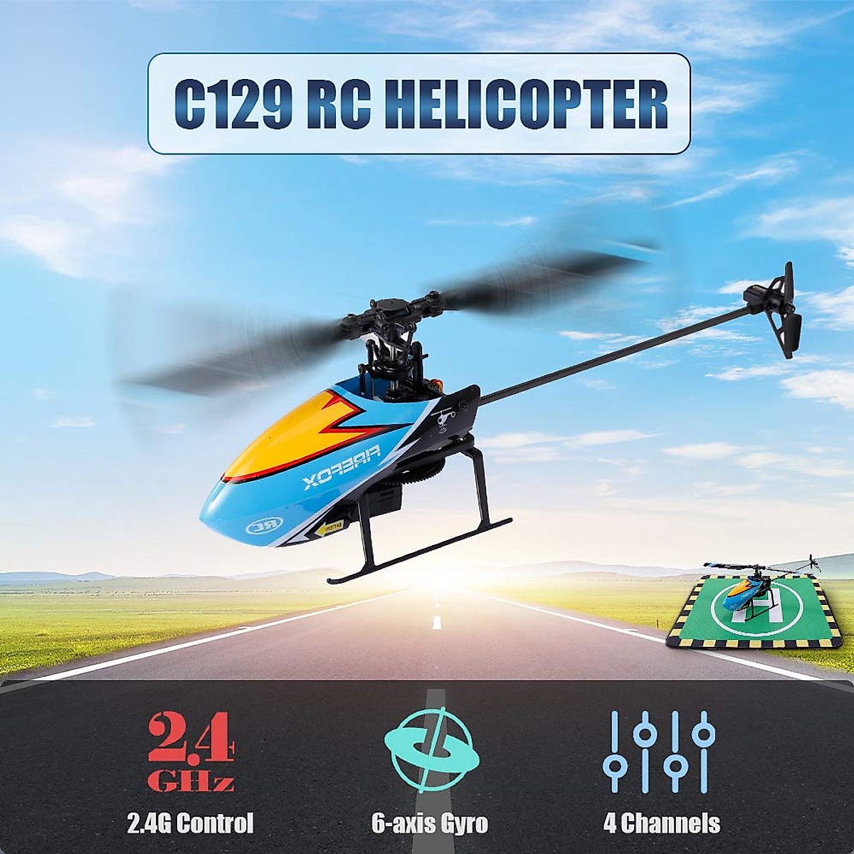 GoolRC C129 RC Helicopter for Adults and Kids, 4 Channel 2.4Ghz Remote Control Helicopter with 6-Axis Gyro, Aileronless RC Aircraft with Altitude Hold and 3 Batteries (Blue)