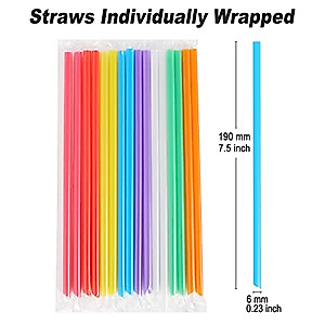 [400 Pcs] Colorful Individually Wrapped Disposable Plastic Straws(7.5" longX0.23" diameter)
