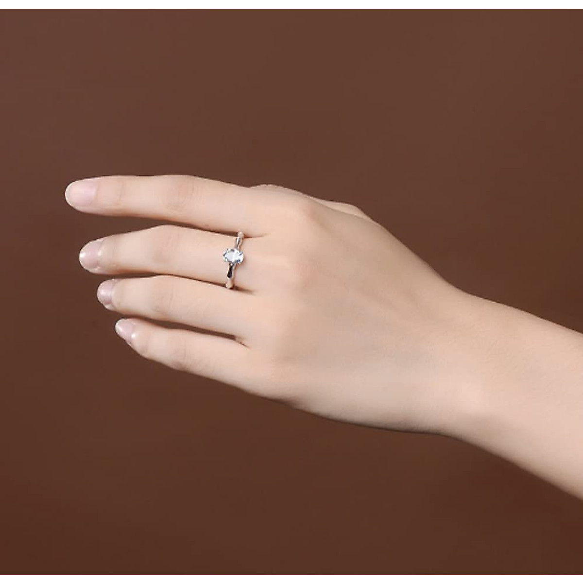 HUKQBUNX 925 Sterling Silver Bamboo Oval Square Crystal Zircon sea Blue morsonite Ring Women's Precious Gesture Wedding Engagement Ring Size 6-10 (Size 10)