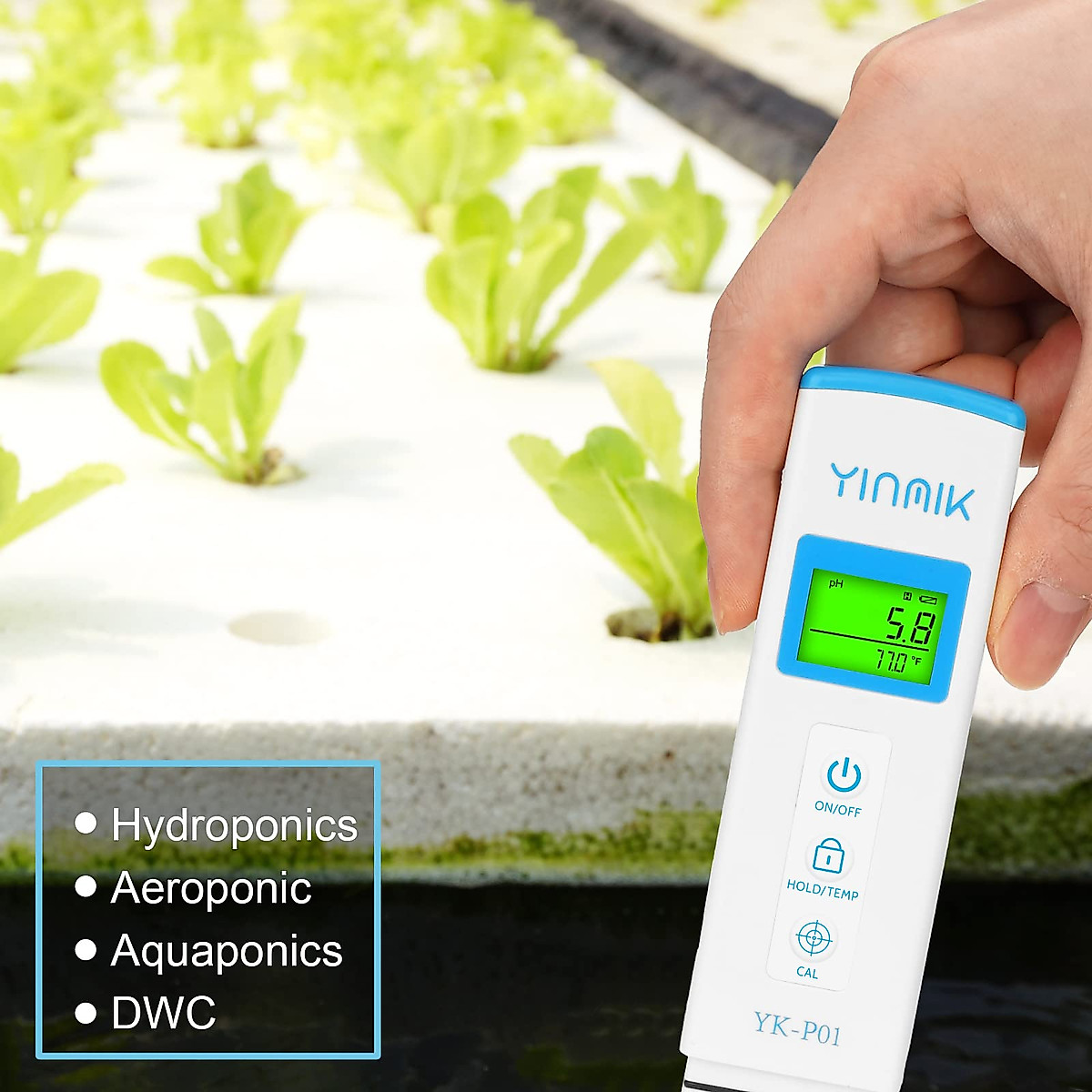 YINMIK pH Meter, Digital pH Tester for Hydroponics, pH Temp Meter with Horizontal Display for Pool, Spa, Hot Tub, Indoor Plants, Koi Ponds, Drinking Water, Wine Beer Making, Aquarium, Aquaculture