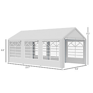 Outsunny 10' x 20' Heavy Duty Party Tent & Carport with Removable Sidewalls and Double Doors, Large Canopy Tent, Sun Shade Shelter, for Parties, Wedding, Outdoor Events, BBQ, White