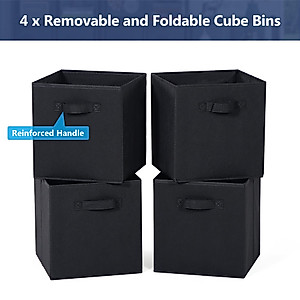 Tribesigns 12 Cubes Storage Organizer DIY Storage Shelves Stackable Open Bookshelf with 4 Cube Storage Bins with Handle Organizer 10.5" x 10.5" for Closet Rack Cabinet Bedroom Livingroom, Black