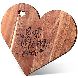 Sintuff Heart Shaped Cutting Board Personalized Cutting Board for Mom Birthday Gifts Acacia Wood Bread Board Cheese Serving Platter Serving Charcuterie Board for Kitchen, 12 x 10 x 0.6 Inch