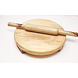 Tabakh Manual Wooden Roti Chapati Flatbread Tortilla Presser Maker with Rolling Pin, 10-Inch