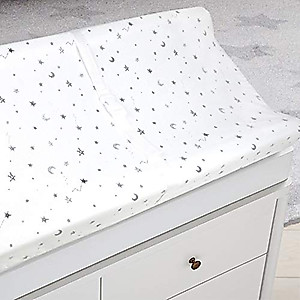 American Baby Company 2 Pack Printed 100% Cotton Knit Fitted Contoured Changing Table Pad Cover - Compatible with Mika Micky Bassinet, Gray Stars and Zigzag, for Boys and Girls