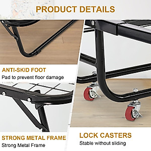 Twin Folding Bed Rollaway Portable Guest Bed Cot Space Saving Bed Frame No Assembly Sturdy Folding Cot with Mattress Wheels for Office Bedroom Guest Camping, White