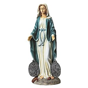 Design Toscano Miraculous Medal Madonna Virgin Mary Italian Style Religious Indoor/Outdoor Garden Statue, 23 Inch, Cast Stone Resin, Full Color Finish