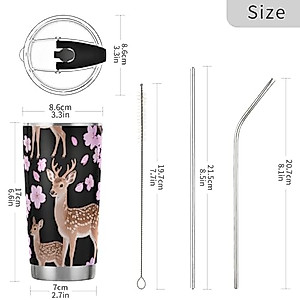 Amooorous Pink Romantic Japanese Cherry Blossom Deer Stainless Steel insulated water bottle for home with Straw Lid travel travel mugs insulated for hot for Home, Office or Car aesthetic Vacuum