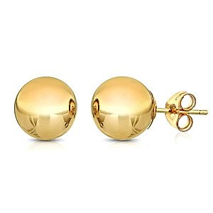 Pori Jewelers Premium 14K Yellow Gold 8MM Ball Stud Earrings - Butterfly Backings