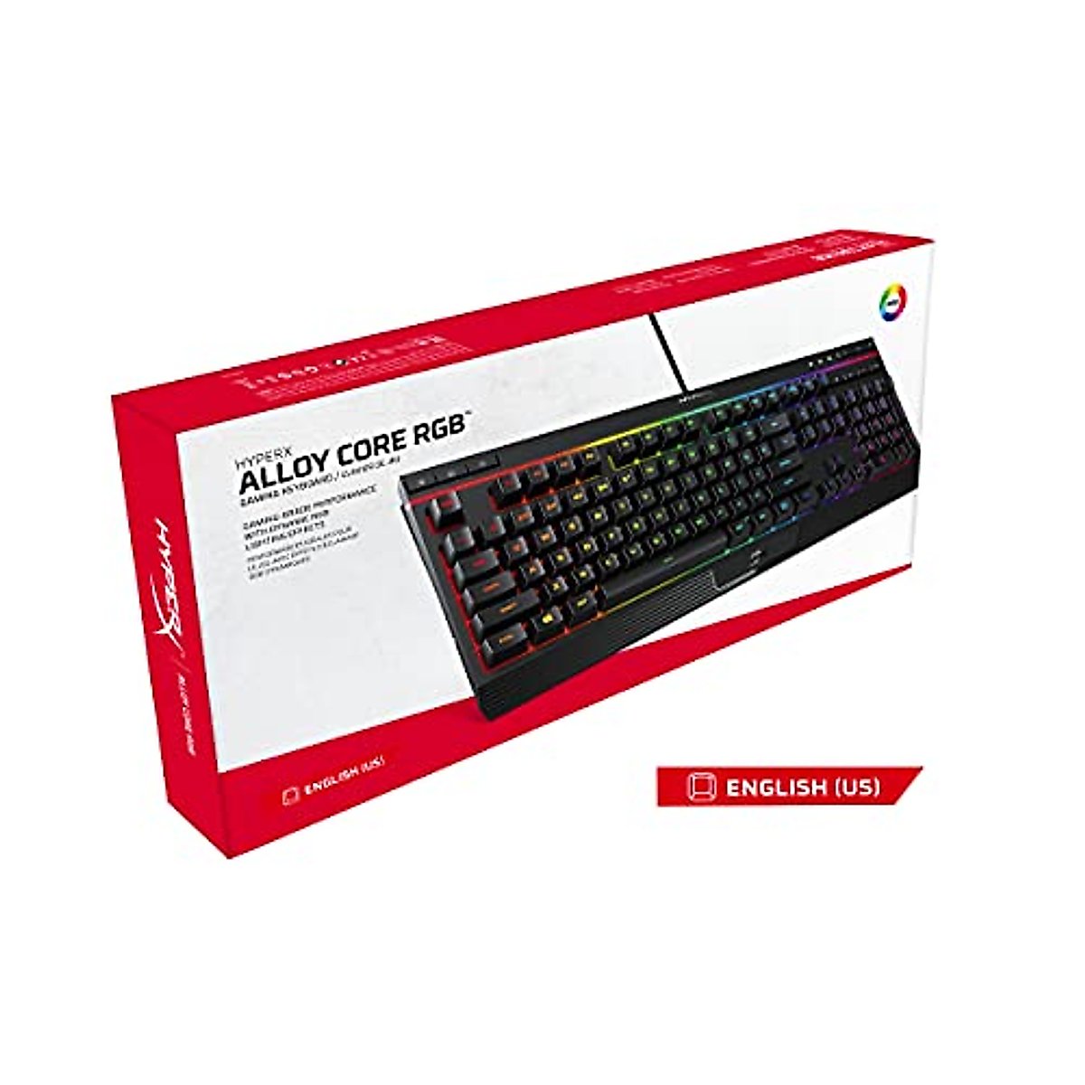 HyperX Alloy Core RGB – Membrane Gaming Keyboard, Comfortable Quiet Silent Keys with RGB LED Lighting Effects, Spill Resistant, Dedicated Media Keys, Compatible with Windows 10/8.1/8/7 – Black