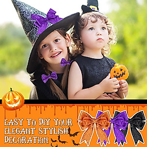 Juinte 3 Roll 30 Yards Christmas Glitter Wired Ribbon Christmas Party Favors Decor Gift Wrapping Ribbon for Craft Headband Bow Decor(1.5 Inch,Black, Orange, Purple)