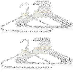 20 Pieces Pearl Clothes Hanger Beaded Clothing Hanger with Ribbon Bowknot Metal Elegant Clothes Standard Hangers for Women Bride Wedding Dress Coat Shirt Decorative Hangers (White)