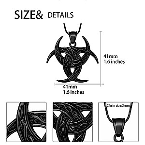 Celtic Knot Necklace Viking Pendant - Norse Mythology Jewelry Triple Odin Horn Crescent Moon Necklace Mens 316L Stainless Steel Triskelion Amulet Pewter Tribal Protection Triskele Jewelry SP0053B