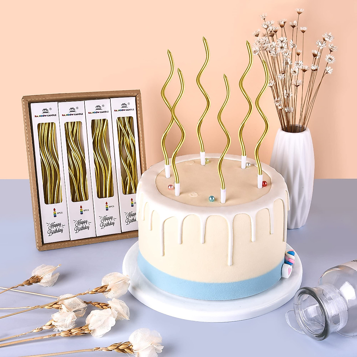 PHD CAKE 24-Count Gold Spiral Long Thin Metallic Birthday Candles, Cake Candles, Birthday Parties, Wedding Decorations, Party Candles