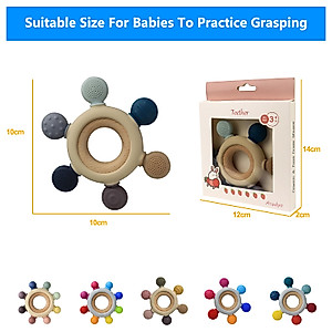 Arudyo Baby Teething Toys Silicone Teethers BPA Free Silicone Rudder with Wooden Ring Soothe Babies Gums (Gray)