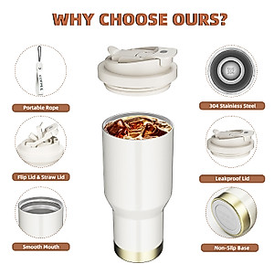 MURRICON 18 oz Stainless Steel Travel Coffee Mug,Vacuum Insulated Coffee Tumbler,Portable Coffee Cups with Lid and Straw,White