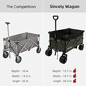 Sincely Heavy Duty Folding Utility Wagon Outdoor Garden Camping Wagon Portable Beach Cart Large Capacity with Cover Bag&2 Bungee Cords …