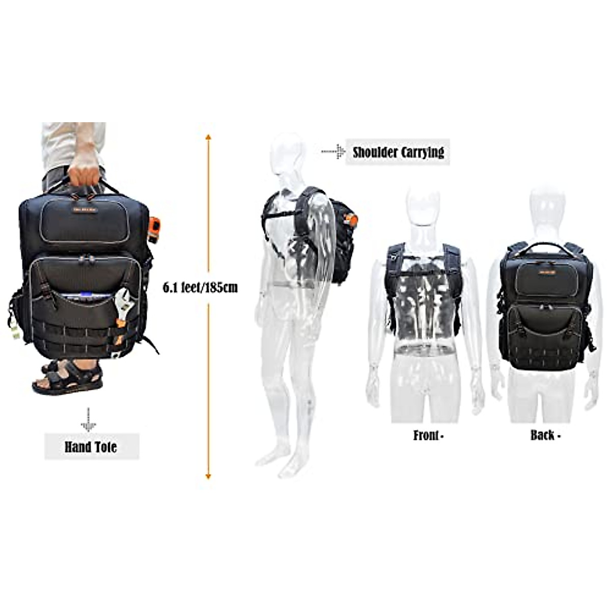 Full-Open Tool bag backpack, bookbag for men, electricians, construction