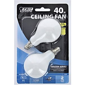 Feit Electric BP40A15C/W/CF 40 Watt White Ceiling Fan Light Bulb 2 Count