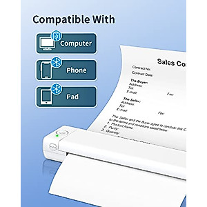 Odaro White M08F Letter Portable Printer for Travel with 200 Sheets Continual Thermal Paper 8.5" X 11" Letter Size