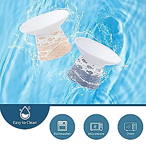 6.25 Inch Extra Wide Raised Ceramic Cat Bowls, Round Food and Water Bowls for Elder Big Cats and Small Dogs, Elevated Heavy Sturdy Base Pet Feeder Dish, Stress Free, Protect Cat's Spine, Set of 2