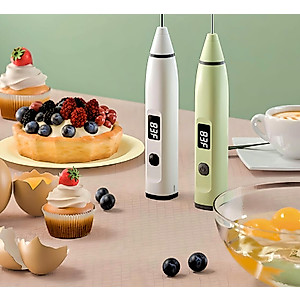 Electric Rechargeable Drink Mixer for Matcha Greens Protein Hot Chocolate drinks | Egg Beater for Baking | 3 Speed Immersion Blender (White)