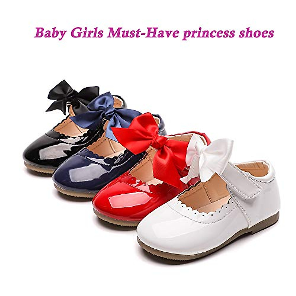 E-FAK Baby Girls Shoes Mary Jane Flats Bowknot Non-Slip Toddler Girl Dress Shoes First Walkers Princess Wedding Shoes(4 Toddler, 02 White)