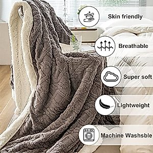 Thick Sherpa Throw Blanket Fleece Plush Blanket for Couch Sofa Boho Pattern Soft Warm Blanket for Winter,Gray,60“x80