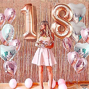 KatchOn, Laser Stripe Rose Gold Fringe Curtain - XtraLarge 3.2 x8 Feet, Pack of 1 | Rose Gold Backdrop Curtain for Bachelorette Party Decorations | Rose Gold Streamers for Rose Gold Party Decorations