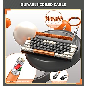 LexonElec T60PRO 60% Mechanical Keyboard and Mouse Combo+Coiled USB C Cable, Compact RGB LED Backlit Keyboard, Clicky Blue Switch, 6400 DPI Programmable RGB Mouse for PC Mac Gamer(Gray&Orange)