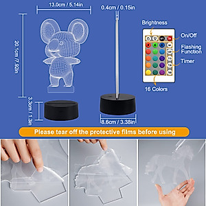 FULLOSUN 3D Koala Night Light Animal Illusion LED Lamp for Kids' Room Decoration with Remote Control 16 Color Changing Unique Xmas Halloween Birthday Gift for Child Baby Boy and Girl