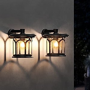 Solar Wall Lights Outdoor 2 Pack, AGPTEK Motion Sensor Solar Lights with 3 Lighting Modes, Dusk to Dawn Wall Lanterns Waterproof Solar Lantern Sconce Lights for Patio, Porch, Garage, Barn, Garden